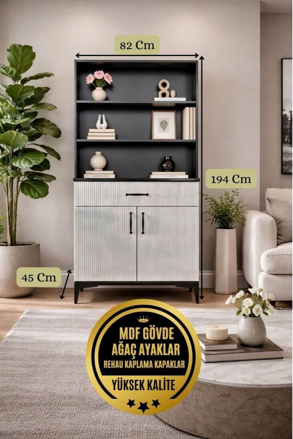 Poyraz Kapaklı Şifonyer ve Kitaplık Set | MDF Gövde | Ağaç Ayaklar ...